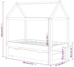 vidaXL Marketos Rám dětské postele se zásuvkou tmavě šedý borovice 70 x 140 cm