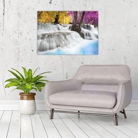 Skleněný obraz Erawan vodopádu v lese (70x50 cm)