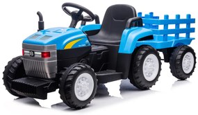 Dětský elektrický traktor New Holland s přívěsem modrý