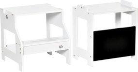 HOMCOM 2v1 Učící Věž Dětský Stolička pro 3+ Let, Převoditelná na Stůl s Tabulí a Bezpečnostním Příčným 42x44x86 cm Bílá