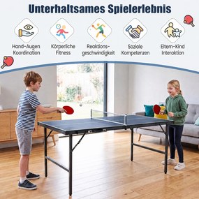 Costway Skládací stůl na stolní tenis se sítí a 2 pálkami a míčky Mini – modrý