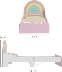ZONEKIZ Dětská postel pro děti od 3 do 6 let 143x74x66 cm Dřevěná postel ve tvaru duhy Moderní nábytek do ložnice Nosnost 80 kg Růžová