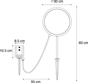 Sada 2 černých zahradních bodových svítidel 60 cm včetně dobíjecího LED a solárního panelu IP65 - Adalind