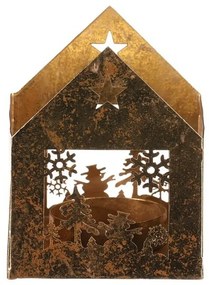 Kovový svícen Domeček, zlatá, 8 x 8 x 10 cm