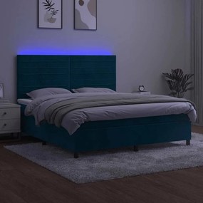 Box spring postel s matrací a LED tmavě modrá 160x200 cm samet 3136195