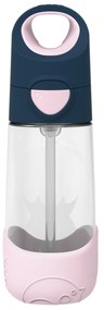 Lahev na pití s brčkem 450 ml - indigo/růžová