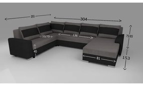Čalouněná univerzální rozkládací sedací souprava do U OXFORD černá/šedá