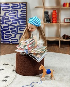Tmavě hnědý dětský puf z textilie bouclé Warm Hazel – Wigiwama