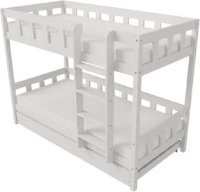 Benlemi Patrová postel PLOTTY s žebříkem 90x200 cm Zvolte barvu: Bílá, Zvolte šuplík: Přistýlka 90x190 cm, Zvolte stranu: Vpravo