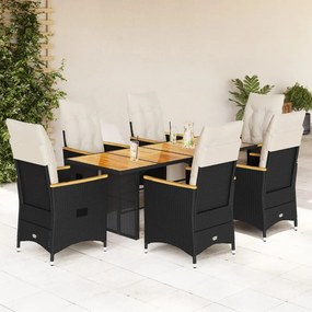 7dílný zahradní bistro set s poduškami černý polyratan 3276965