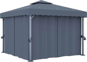 Altán se závěsy a světelnými LED řetězy 3 x 3 m antracitový 3070347