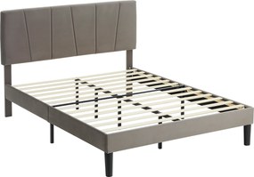 HOMCOM Dvoulůžkový Rám Postele, 140 x 190 cm, Postel pro 2 osoby, Kovový Rám, Nastavitelný Čelní Panel, s Lamelovým Roštem, Úložný Prostor pod Postel…
