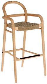 OnaDnes -20% Dřevěná barová židle Kave Home Sheryl 79 cm s béžovým výpletem