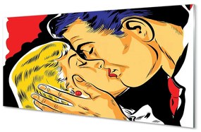 Obraz na skle lidé políbit 125x50 cm