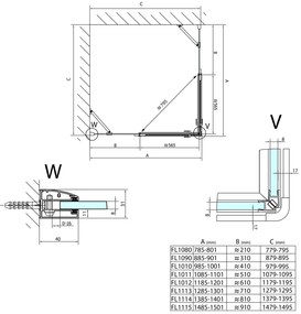 Polysan, FORTIS LINE sprchové dveře 1000mm, čiré sklo, pravé, FL1010R