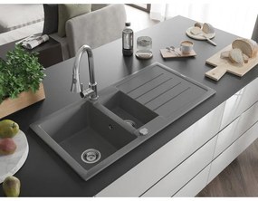 Mexen Andres, 1,5-komorový granitový dřez 1000x500x200 mm a dřezová baterie Elia, šedá, 6515-71-670101-00