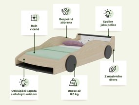 Benlemi Dětská auto postel ve tvaru FERRARI F40 80x160 cm Zvolte barvu: Červená - černá