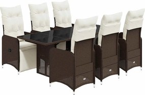7dílný zahradní bistro set s poduškami hnědý polyratan 3277193