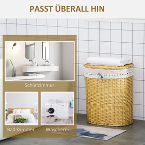 HOMCOM Koš na prádlo s víkem z proutí 100L 51x38x57cm Přírodní box na prádlo do ložnice a koupelny | Aosom.de
