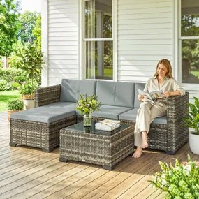 Outsunny 5dílná ratanová zahradní sada s polštáři, 2 rohová křesla, křeslo bez područek, podnožka a stůl 860-416V00LG