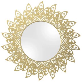 PRESENT TIME Zrcadlo s zlatým rámem Peacock Feathers Ø 60 cm, zrcadlo Ø 30 cm