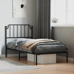 Kovový rám postele s čelem černý 90 x 200 cm - Default Title
