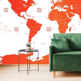 Tapeta mapa světa s jednotlivými státy v červené barvě - 150x100 cm