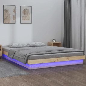 Rám postele s LED světlem 200 x 200 cm masivní dřevo,  819992