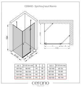 CERANO - Sprchový kout Marino L/P - černá matná, transparentní sklo - 120x100 cm - křídlový