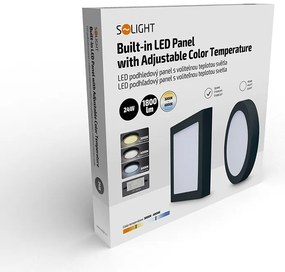 Solight LED mini panel CCT, přisazený, 24W, 1800lm, 3000K, 4000K, 6000K, čtvercový, černá barva