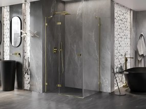 Mexen Lunar, výklopný sprchový kout levý 85 x 80 cm, 8mm čiré sklo, zlatý profil, 834-085-080-50-00-L