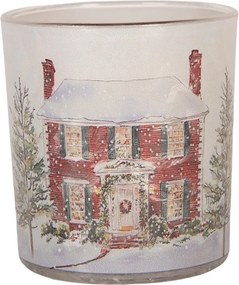 Skleněný svícen na čajovou svíčku Christmas House - Ø 7*8 cm