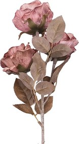 Růžová umělá květina růže s vintage nádechem - 83 cm