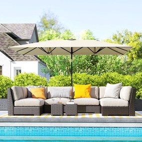 Slunečník Outsunny 150 x 295 cm dvojitý slunečník s nastavitelným úhlem sklonu, tržní slunečník na terasu z polyesteru v krémové barvě | Aosom.de