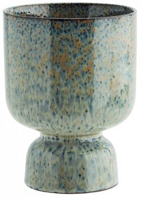MADAM STOLTZ Keramický obal na květináč Liquen Blue - větší, modrá barva, béžová barva, keramika