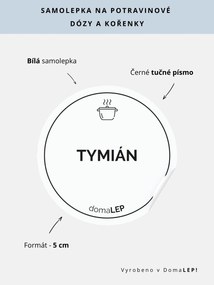 Samolepka na kořenky TYMIÁN bílá 5 cm tučné písmo