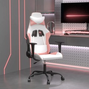 Masážní herní židle bílá a růžová umělá kůže,  345408