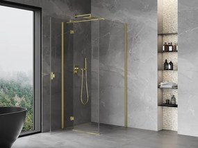Mexen Mist HT, sprchový kout s výklopnými dveřmi levý 90 x 90 cm, čiré sklo, zlatá matná, 8A5T-090-090-55-00-L