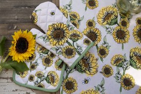 Béžová bavlněná utěrka se slunečnicemi Sunny Sunflowers I - 50*70cm