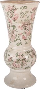Béžová antik keramická váza s květy M - Ø 15*32 cm