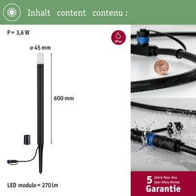 Paulmann 94537 Plug&Shine Flarea, vekovní černé sloupkové svítidlo LED 3,6W 3000K, výška 60cm , IP65
