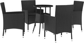5dílný zahradní bistro set s poduškami černý polyratan 3187417