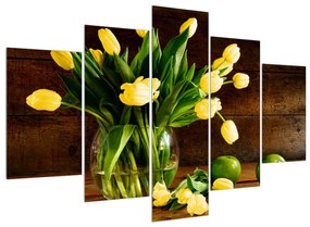 Obraz žlutých tulipánů ve váze (150x105 cm)
