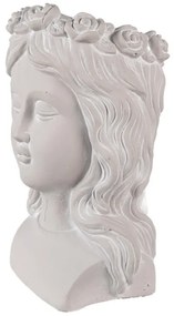 Šedý antik cementový květináč dívka s věněčkem – 20x17x30 cm