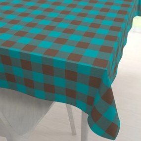Biante Bavlněný obdélníkový ubrus Olivia OL-018 Tyrkysovo-hnědá kostka velká 50x100 cm