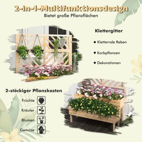 Costway 2-vrstvý zahradní záhon s mřížovinovým dřevěným zvýšeným truhlíkem
