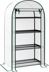 Outsunny 4-vrstvá zahradní skleník PE se police, balkónový skleník, vyztužená plachta 130 g/m², ocelová konstrukce, rolovací zipový vchod, pro zelenin