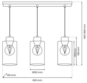 Lustr na lanku MADERA 3xE27/60W/230V bílá/dřevo