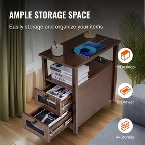Farmhouse End Stůl Úzký noční stolek s USB porty a výstupy Hnědý
