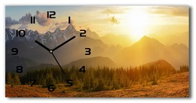 Wallmuralia Skleněné hodiny na stěnu Západ slunce hory 60x30 cm